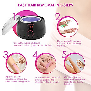 At Home Waxing Kit for Women and Men, Includes Digital Wax Warmer, Hard Wax Beads, Waxing Oils, Applicators, and Bowls, Wax Melter Set for Bikini Line, Eyebrow, Underarm, and Lip Hair Removal