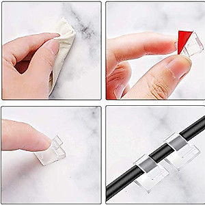 120 PCS Transparent Cable Clips Heavy Duty Cable Clips Clear with Strong Self-Adhesive Wire Holder Sticky Tidy and Organizer Drop Wire Holder Cord Management for Car Office and Home