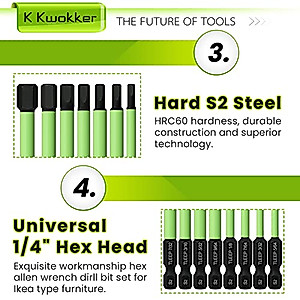 TLEEP 20 x 1/4" 100MM Long Allen Wrench Drill Bits, SAE & Metric, Hex Head Allen Bit Set S2 Steel Magnetic Tips Hex Screwdriver Set for Ikea Type Furniture, 5/64" to 5/16" & 1.5mm to 12mm Hex Bit Set
