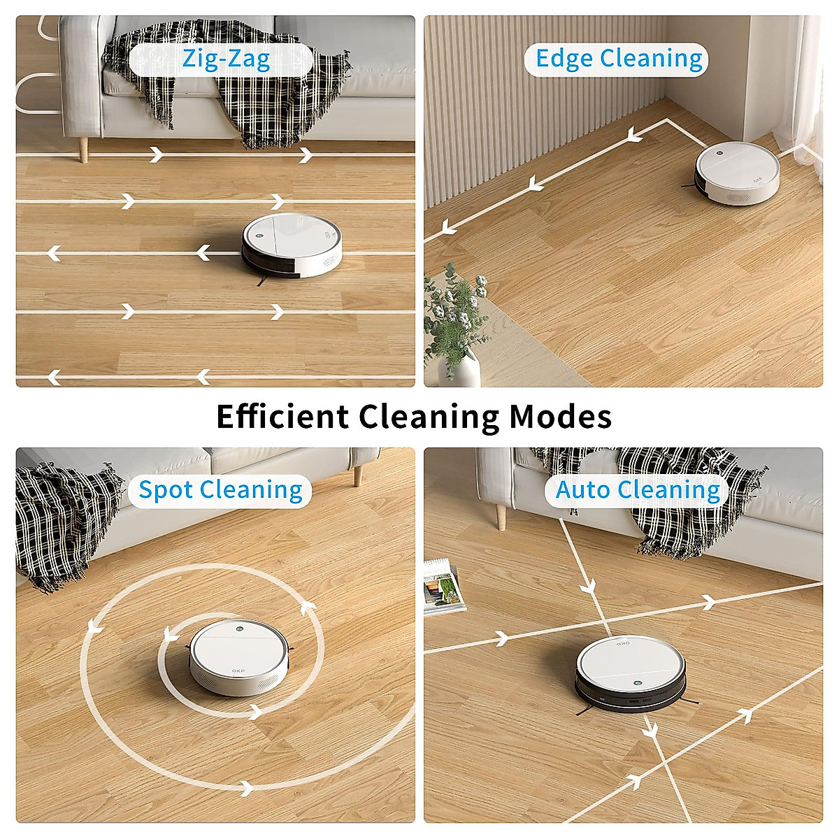 OKP Robotic Vacuum Cleaner 2500Pa, 120 Min Runtime, Robot Vacuum Cleaner with Schedule, WiFi/App/Alexa, Self-Charging, Slim Design, Quiet, Perfect for Hard Floors, Pet Hair, Carpets