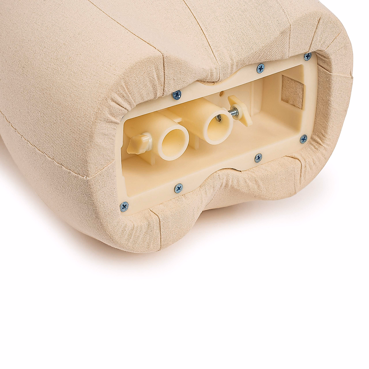 Female Display Dress Form Mannequin in Natural Canvas on Modern Wood Flat Square Base by TSC (Natural, Medium)