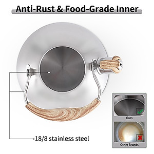 LONFFERY Tea Kettle, 2.5 Quart Whistling Tea Kettle, Tea Pots for Stove Top Food Grade Stainless Steel with Wood Pattern Folding Handle - Silvery