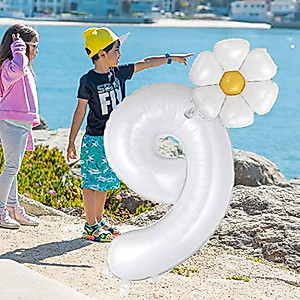 White Number 10 Daisy Balloons Set,10TH Birthday Party Decorations,32 Inch 10 Daisy Balloons, Daisy Foil Balloons for Party, Birthday, Baby Shower, Wedding Décor, Groovy Boho Daisy Party Supplies-10