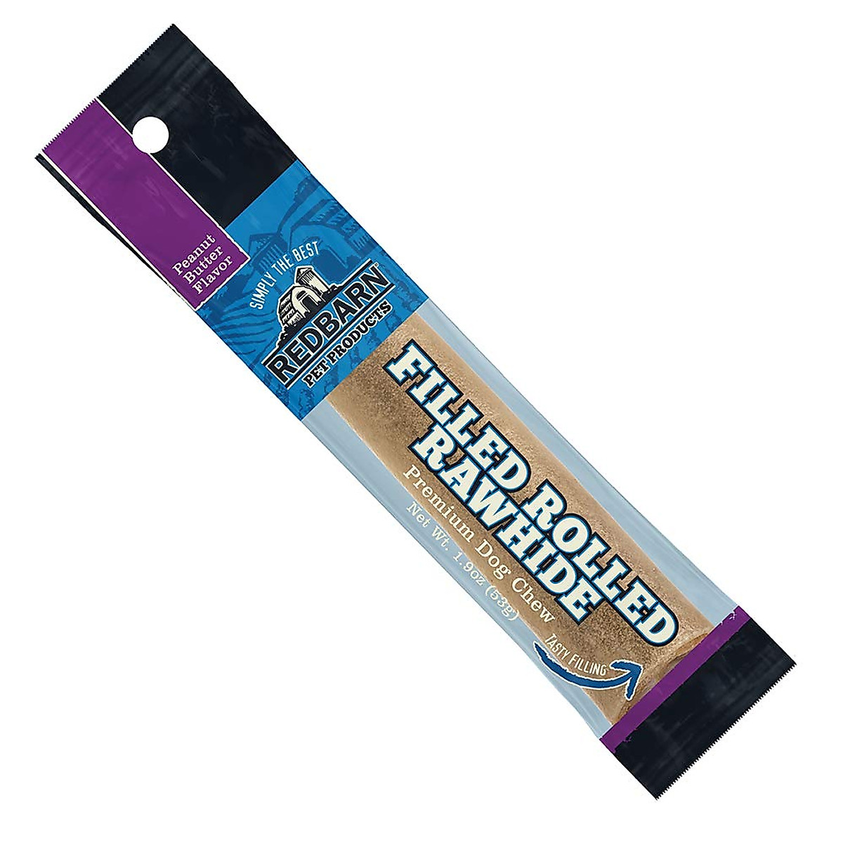 Redbarn Filled Rolled Rawhide for Dogs, Peanut Butter Flavor - Premium High Protein Low Fat Chew Treat - Case of 24