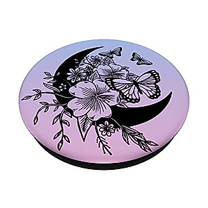 Violet Lavender Ombre Black Butterfly Crescent Moon Flower PopSockets Swappable PopGrip