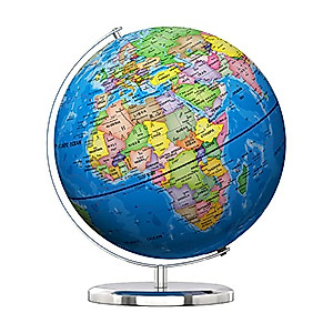 Waldauge 13" World Globe with Stand, Illuminated Educational Globes with HD Printed Map for Kids Classroom Learning, LED Globe Lamp with Stable Heavy Metal Base