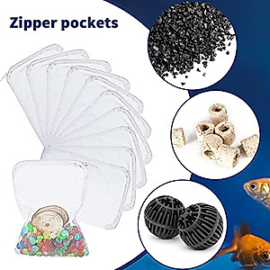 Shappy 20 Pieces Aquarium Filter Media Bags Fish Tank Filter Bag White Net Bag Fine Mesh Filter Bag with Zipper for Activated Carbon Biospheres Ceramic Rings Fresh or Saltwater Tanks