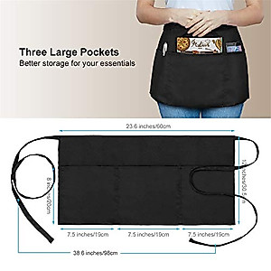 2 Pack Waitress Apron - Server Aprons with 3 Pockets - Water & Oil Resistant Waist Apron with Pockets - Black Aprons For Servers - Half Aprons For Women With Pockets - 12 Inch