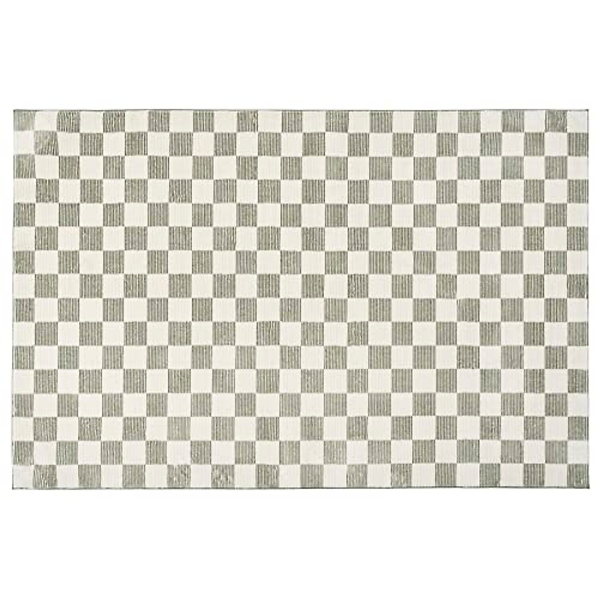 Revival Rugs Gambit 5'3"x8' Checkered Rug Washable Area Rug for Living Room Bedroom - 100% Recycled Oeko-TEX Certified, Medium Pile, Green, Beige