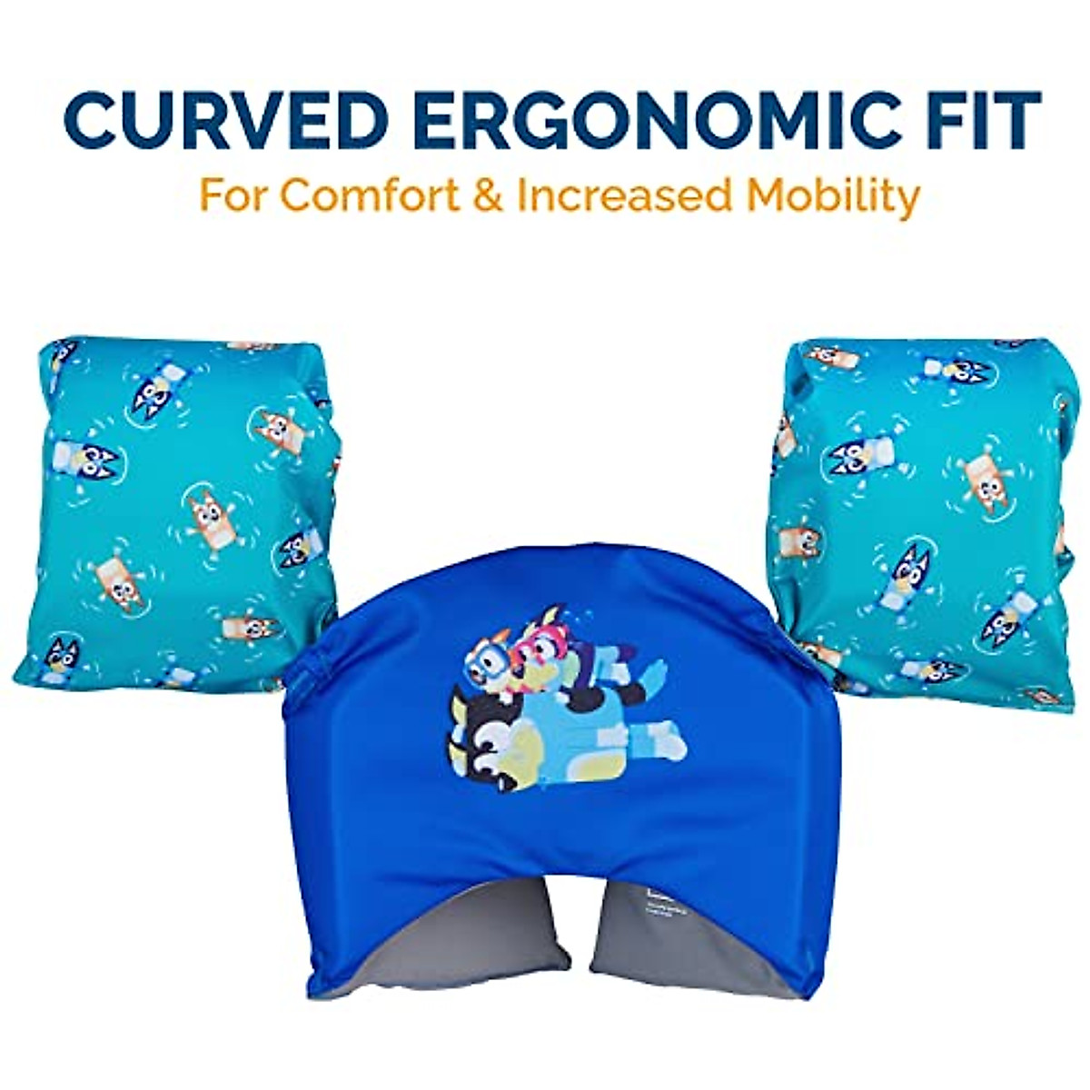 SwimWays Bluey Swim Trainer, US Coast Guard Approved Life Vest Kids Swim Vest, Arm Floaties & Life Jackets For Kids 33-55 Lbs, Bluey