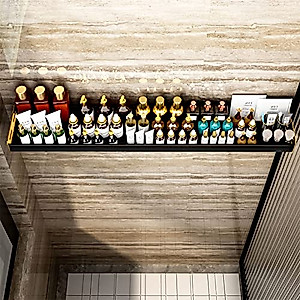 24HOCL Floating Shelves Wall Mounted with 7 Removable S Hooks, Adhesive/Drill Installation Wall Shelves for Bedroom/Bathroom/Living Room/Kitchen/Laundry Room, Storage & Decoration, Black/Gold