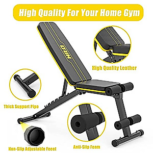 HITOSPORT Weight Bench, Adjustable Weight Bench, Strength Training Benches For Full Body Workout & Home Gym with Resistance Bands