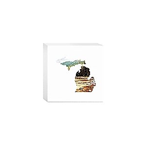 Michigan State Shape Picture, JoyRide Home Decor Wood Block Sign, 5"x5" Freestanding, Shelf or Wall Displayed, Artist Designed Home Décor.