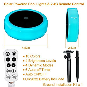 BOHON Floating Pool Lights Solar Powered Glow Lights IP68 Waterproof Float Hot Tub Accessories RGB Color Changing LED Solar Yard Lights with Remote for Bathtub Pond Outdoor Garden Pathway (1 Pack)