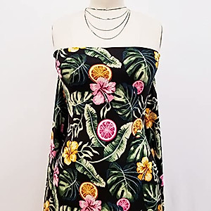 Texco Inc Poly Spandex Floral Conversational Prints DTY Brushed 4 Way Stretch Fabric, Black Pink 1 Yard