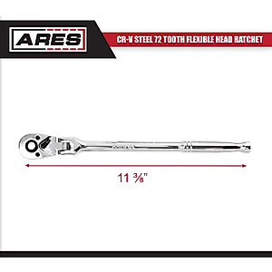 ARES 42026 - Flex Head Ratchet - 3/8-inch Drive 72-Tooth Ratchet - Premium Chrome Vanadium Steel Construction & Chrome Plated Finish - 72-Tooth Quick Release Reversible Design with 5 Degree Swing