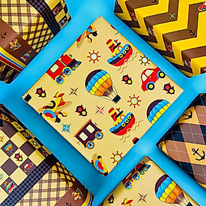 Dtiafu Car Wrapping Paper for Boys Kids Men - 10 Sheets Folded Flat Kraft Wrapping Paper - Nautical Boat/Anchor/Truck/Car/Train Gift Wrap for Birthday Baby Shower - 20 x 28inch Per Sheet