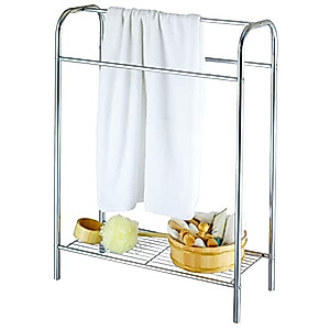 Freestanding Towel Rack, 3 Towel Bars and Shelf, Metal Towel Bar Stand, Silver-Tone Chrome Plated by Madison Home Products (MH11500)