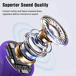 Wireless Earbuds,Bluetooth Earphones Stereo Earphone Bluetooth in-Ear Earphones with Built-in Mic for Smart Phones (Purple)