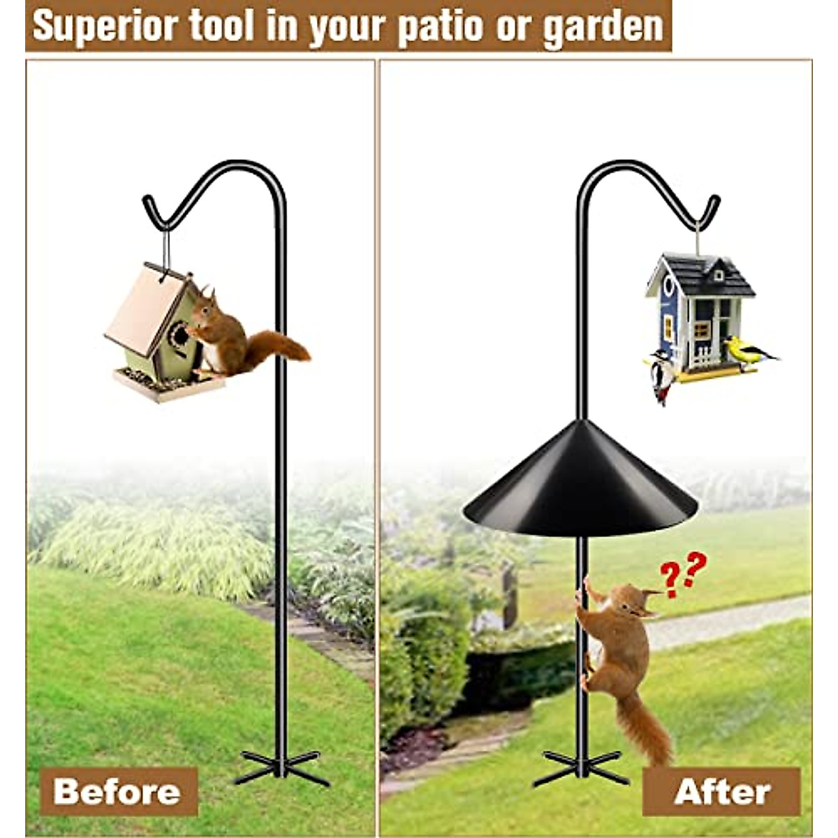 Garbuildman Squirrel Baffle for Bird Feeder Pole, Outside Pole Mount Bird House Guard for Outdoor Shepherd’s Hook, 19 Inch Diameter, 1 Pack