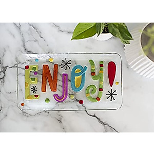 DEMDACO Enjoy Patterned Multicolored Dots 15 x 8 Vibrant Glass Rectangular Platter
