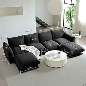 Rubikliss Modular Sectional Sofa, 4 Seater U Shaped Couch, 130" Boucle Sherpa Cloud Couch Sectional with 2 Ottomans, Minimalist Deep Seat Sectional Couches for Living Room Bedroom Apartment (Black)