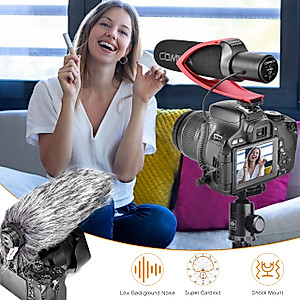 comica CVM-V30 PRO Camera Microphone Electric Super-Cardioid Directional Condenser Shotgun Video Microphone for Canon Nikon Sony Panasonic DSLR Camera with 3.5mm Jack (Red)