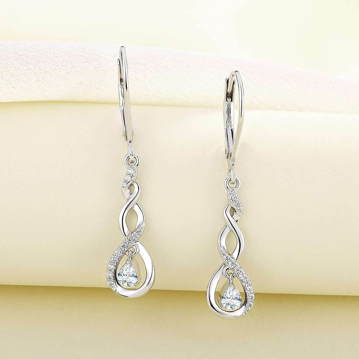YL Dangle Drop Earrings Sterling Silver Infinity Leverback Earrings Cubic Zirconia Twisted Jewelry