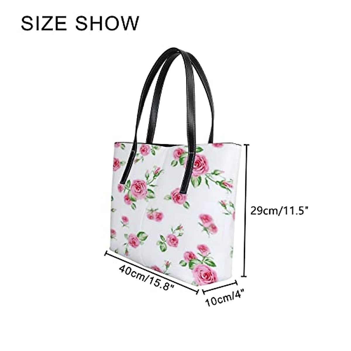 Fashion Tote Handbags Women's Soft Tote Shoulder Bag for Women Work Shopping Top Handle Satchel Bags, 15.8×4×15.4 inches,Pink Roses