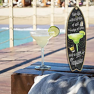 SJT ENTERPRISES, INC. Margarita - Take Life with a Grain of Salt, a Wedge of Lime and a Shot of Tequila 5" x 16" Funny Surfboard Décor Wood Plaque Bar Sign (SJT41305)