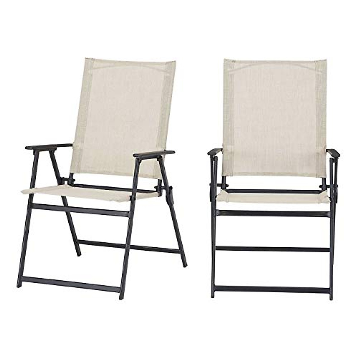 Mainstays Greyson Square Set of 2 Outdoor Patio Steel Sling Folding Chair - Beige