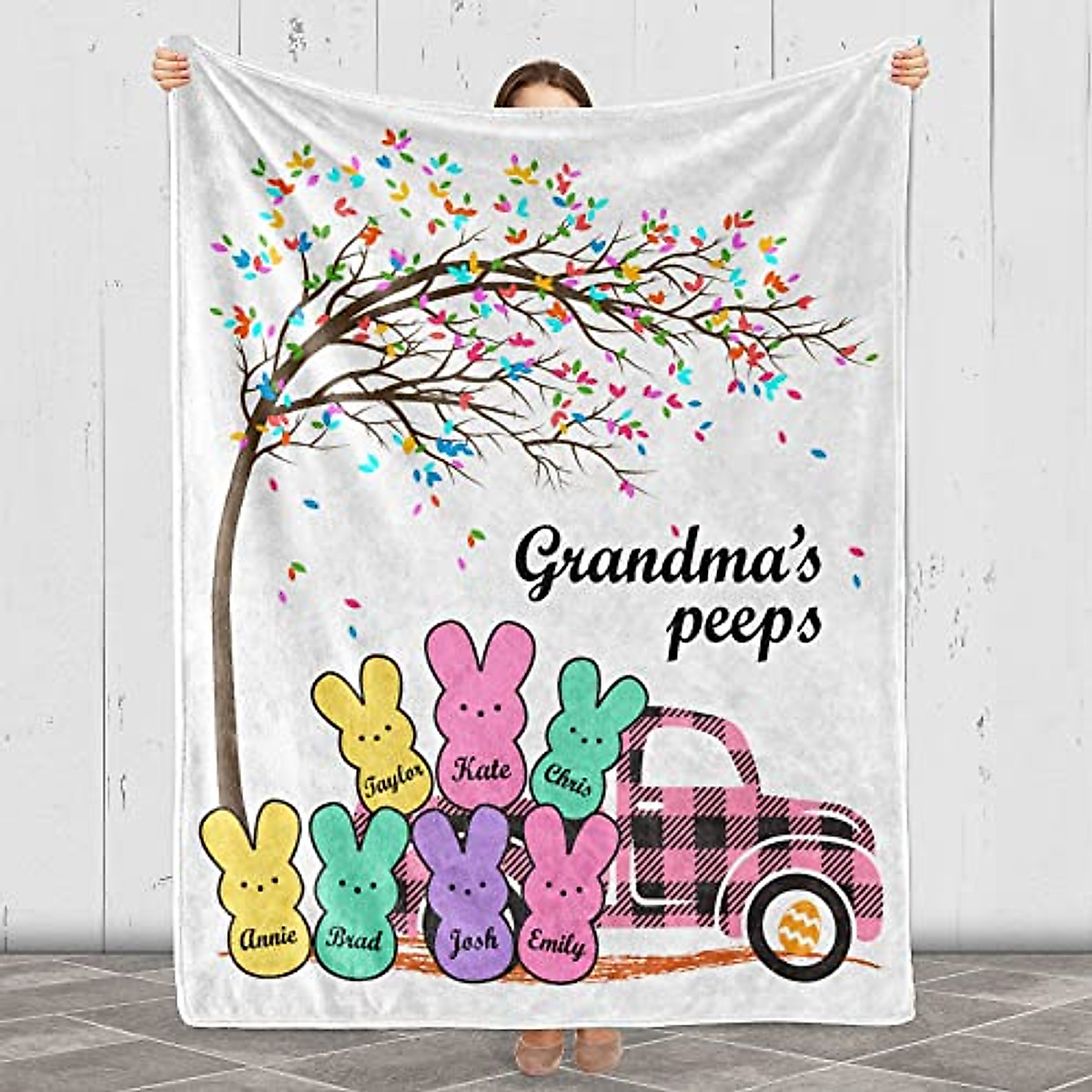 Customized Grandma Peeps Easter Blanket, Easter Name Blanket, Bunny Throw Blanket, Easter Blanket Gift for Grandkids from Grandma, Proudly Printed in USA