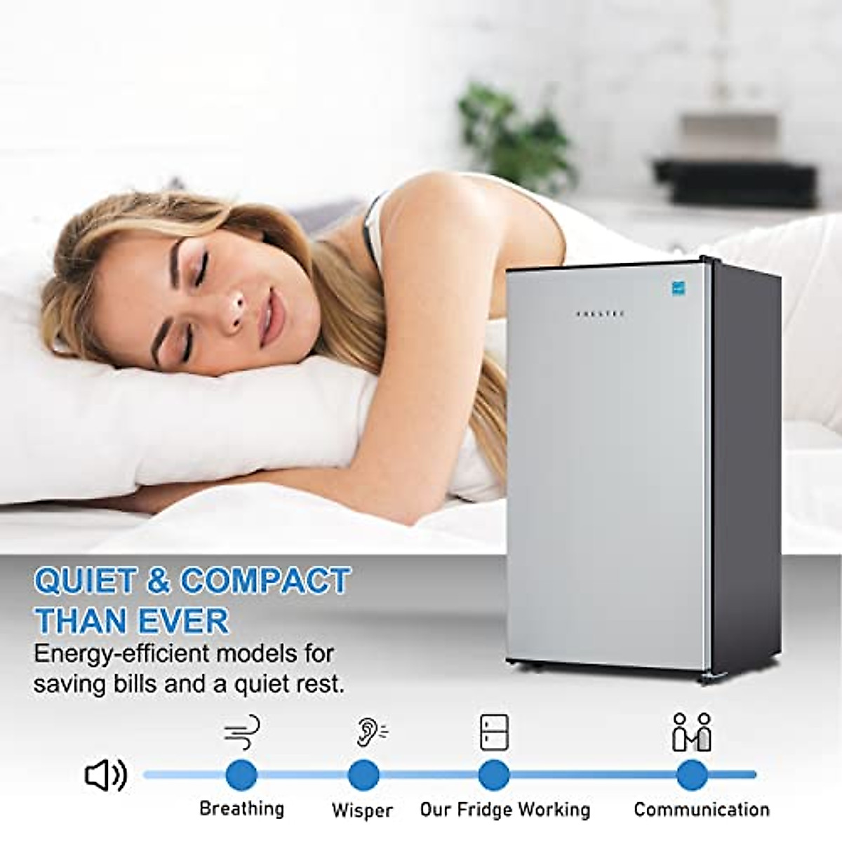 Frestec 3.1 CU' Mini Refregiator, Compact Refrigerator, Small Refrigerator with Freezer, Silver (FR 310 SL)