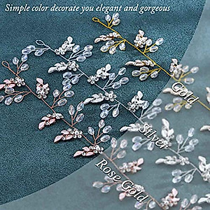 Unicra Leaf Wedding Hair Vine Flower Bridal Hair Piece Crystal Rhinestone Long Headband for Women and Girls (Rose Gold)