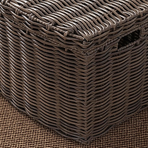 Joseph Rectangular Curve Resin Woven Wicker Trunk with Handles - For Clothes, Towels, Toys, Magazine Storage and Home Decoration (Chocolate Brown - 24 x 14 x 15 in)