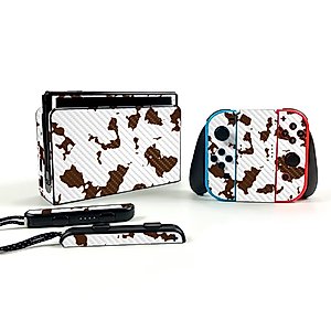 MightySkins Carbon Fiber Skin Compatible with Nintendo Switch OLED - Brown Cow | Protective Durable Textured Carbon Fiber Finish | Easy to Apply, Remove and Change Style | Made in The USA