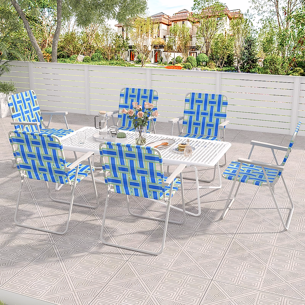 Tangkula Folding Lawn Chairs Set of 6, Portable Webbed Chairs with Webbing Seat & Back, Widened Armrests, Heavy Duty Metal Frame, Lightweight Patio Dinning Chairs for Yard, Camping, Poolside, Beach