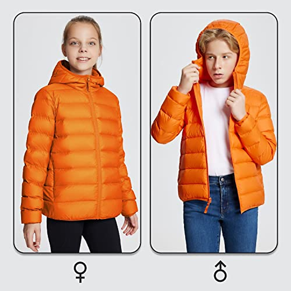 BALEAF Kids Puffer Down Jackets with Hood for Boys Girls Ultralight Packable Cold Winter Lightweight Outerwear Orange XS