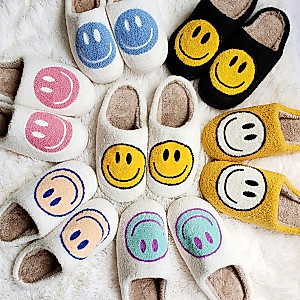 dubuto Smile Face Slippers for Girls Boys, Cute Soft Plush Anti-slip House Kids Girls Slippers with Memory Foam Warm Cartoon Happy face Shoes for Indoor Outdoor