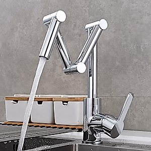 Copper Folding Kitchen Faucet Sink Sink Retractable hot and Cold Faucet Seated Universal Rotating Faucet, Black