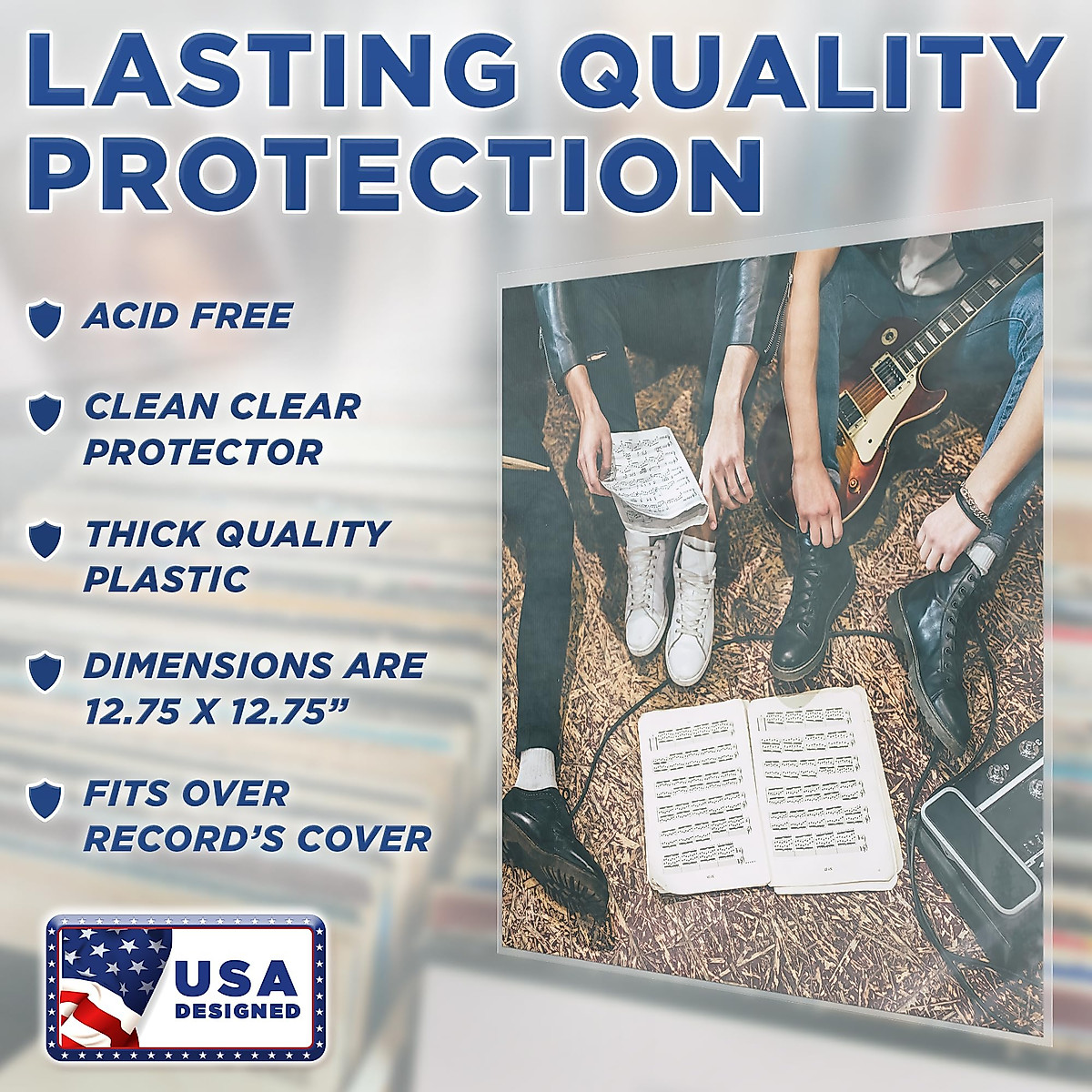 Premium Record Sleeves for Album Covers (50 Pack, 12.75 x 12.75 inch, 3 mil Thick), Clear Protective Plastic Outer Sleeves for Vinyl Record Albums, Media Collection Protection by EcoEarth