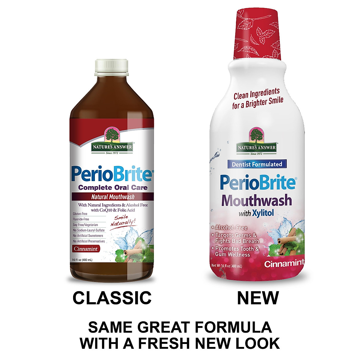 Nature's Answer Periobrite Cinamint Mouthwash| Promotes Healthy Teeth & Gums| Fights Bad Breath| Fluoride-Free, Alcohol-Free, Gluten-Free & Vegan| No Artificial Preservatives 16oz