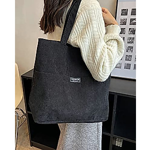 Women's Corduroy Tote Bags with Zipper Large Capacity Hobo Shoulder Bag Canvas Crossbody Bag