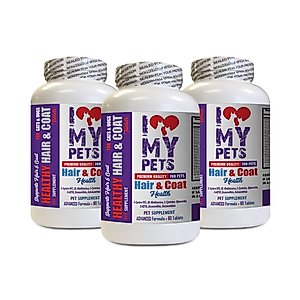 I LOVE MY PETS LLC cat Healthy Skin and Fur - PET Healthy Hair and Coat - for Dogs and Cats - Premium Formula - Skin Care for Cats - 3 Bottles (180 Treats)