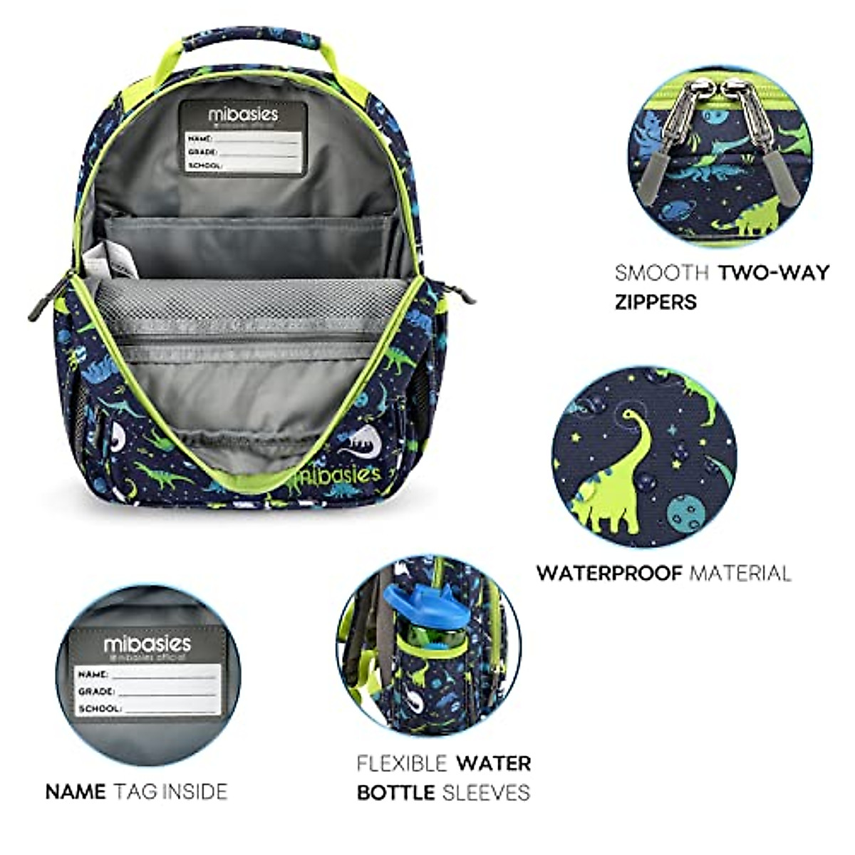 mibasies Boys Backpack for Elementary School, Backpack for Boys 5-8, Lightweight Kids Backpacks for Boys（Galaxy Dinosaur）