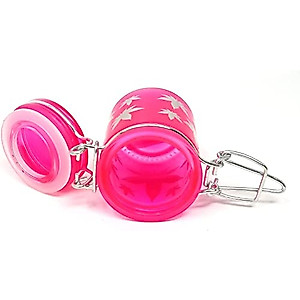 Airtight Glass Herb Mini Storage Jar with Clamping Lid in Choice of Design (Frosted Neon Pink/Silver Leaves)