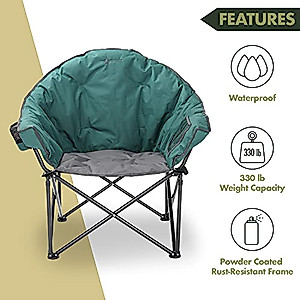 ARROWHEAD OUTDOOR Oversized Heavy-Duty Club Folding Camping Chair w/External Pocket, Cup Holder, Portable, Padded, Moon, Round, Saucer, Supports 330lbs, Carrying Bag, USA-Based Support