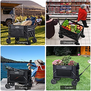 Elegear Wagon Cart Foldable Collapsible Heavy Duty, Folding Wagon with 360° All-Terrain Wheels&Smallest Folding Design, 220LBS Large Capacity Portable Utility Grocery Wagon for Sports Camping Shopping