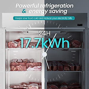 KICHKING 54"W 2 Door Commercial Freezer 49 Cu.Ft Dynamic Cooling OmniSmart Temperature Control -10℉~10℉ Self Closing Stainless Steel Reach-In Commercial Freezer Digital Thermostat LED Light 6 Shelves