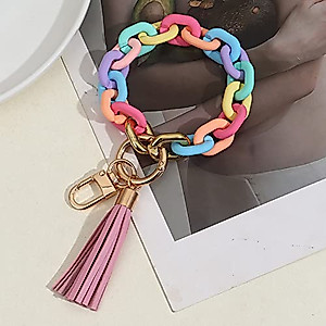 Chunky Chain Link Wristlet Keychain Acrylic Bangle Key Ring Bracelet Key Chain Cute Boho Modern Car Keychain Holder (Multicolor)